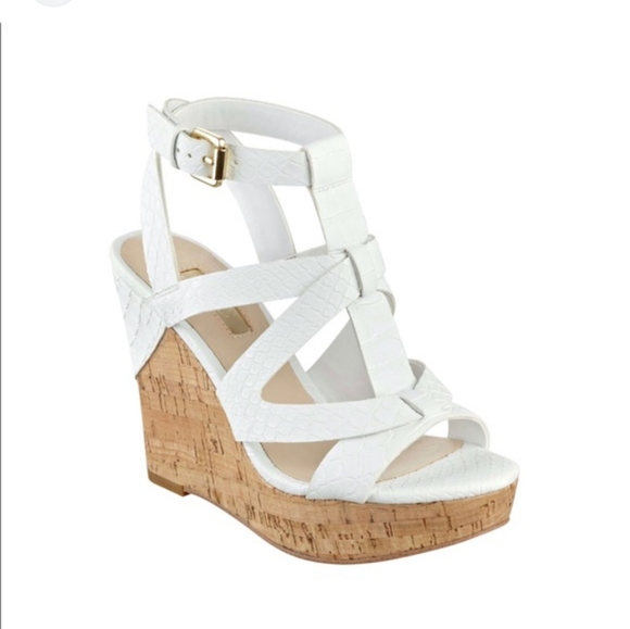 Guess | Shoes | Geougeous Guess Harlea Cork Wedge White Womens Sandals ...